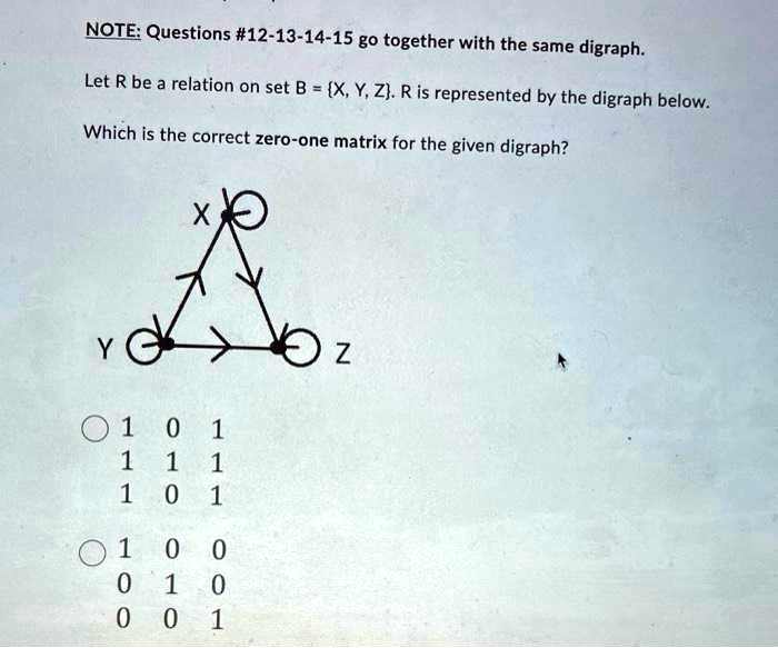 SOLVED: NOTE: Questions #12-13-14-15 go together with the same digraph ...