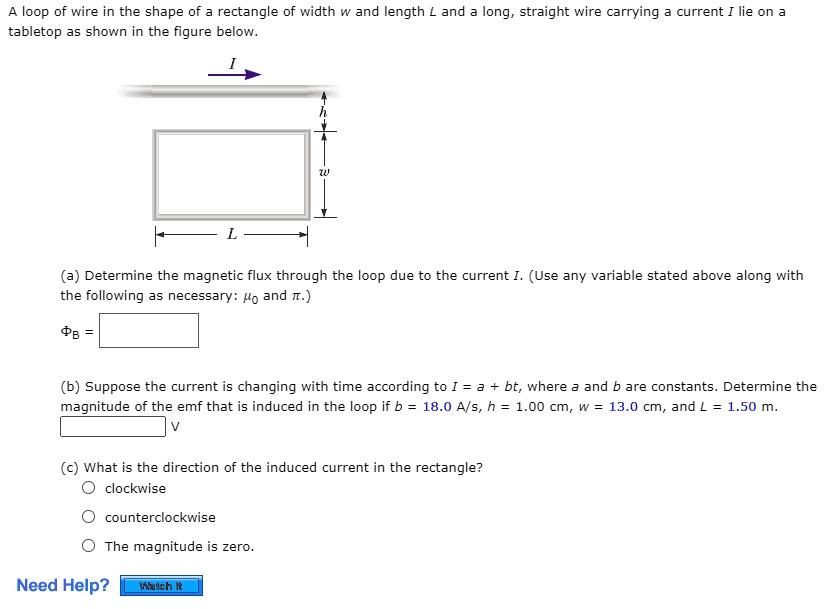 SOLVED:loop of wire in the shape of rectangle of width w and length and long straight wire ...