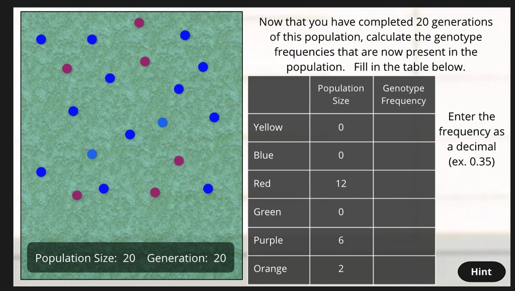 Now that you have completed 20 generations of this population ...
