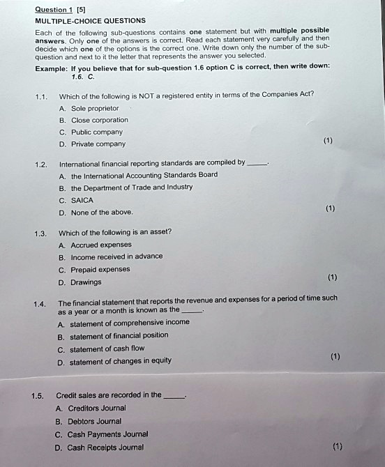 Question 1 [5] MULTIPLE-CHOICE QUESTIONS Each of the...