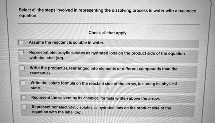 select all the steps involved in representing the dissolving process in ...