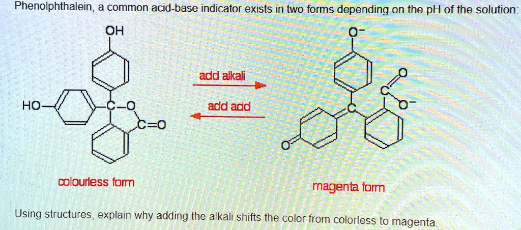 phenolphthalein a common acid base indicator exists in two forms depending on the ph of the ...