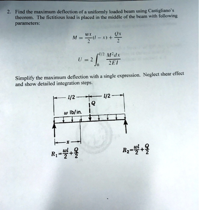 VIDEO solution: 2. Find the maximum deflection of a uniformly loaded beam using Castigliano's ...
