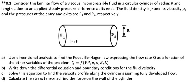SOLVED: Consider the laminar flow of a viscous incompressible fluid in a circular cylinder of ...