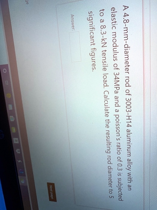 A 4.8-mm-diameter rod of 3003-H14 aluminum alloy with an elastic ...