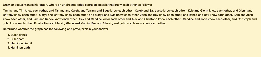 SOLVED: Draw acquaintanceship graph; where undirected edge connects ...