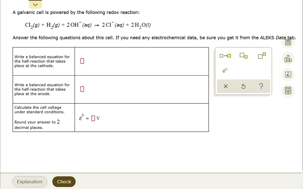 SOLVED: A galvanic cell is powered by the following redox reaction: C1 ...