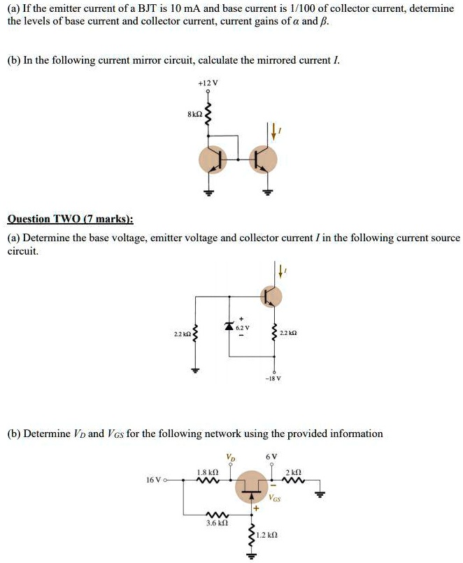 (a) If the emitter current of a BJT is 10 mA and base current is 1/100 of collector current ...