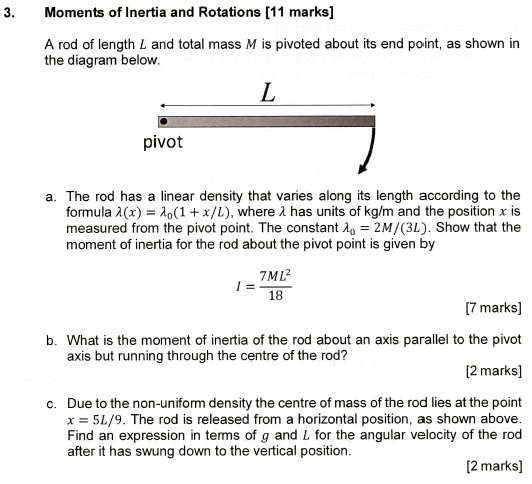 SOLVED:Moments of Inertia and Rotations [11 marks] A rod of length and ...