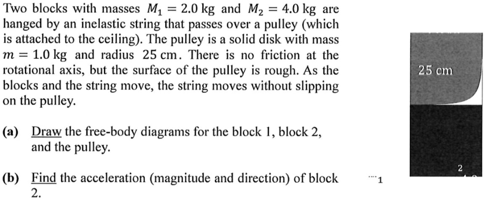 two blocks with masses m1 20 kg and m2 40 kg are hanged by an inelastic string that passes over ...