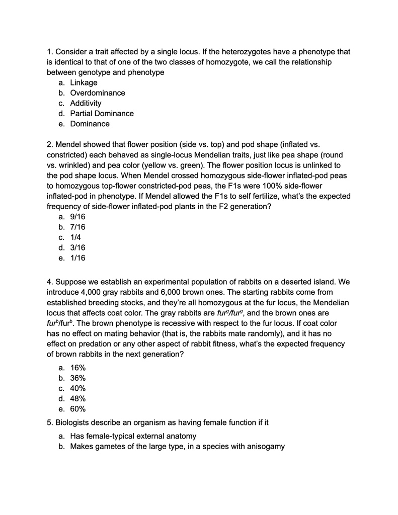 SOLVED: Consider a trait affected by a single locus. If the ...