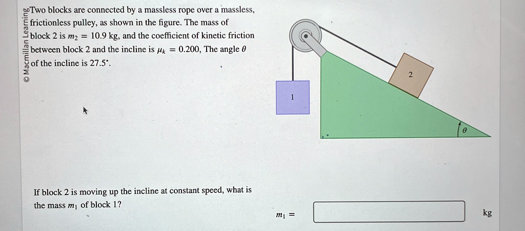 two blocks are connected by a massless rope over a massless frictionless pulley as shown in the ...