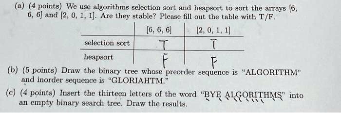 Solved A 4 Points We Use Algorithms Selection Sort And Heapsort To Sort The Arrays 6 6 6 8371