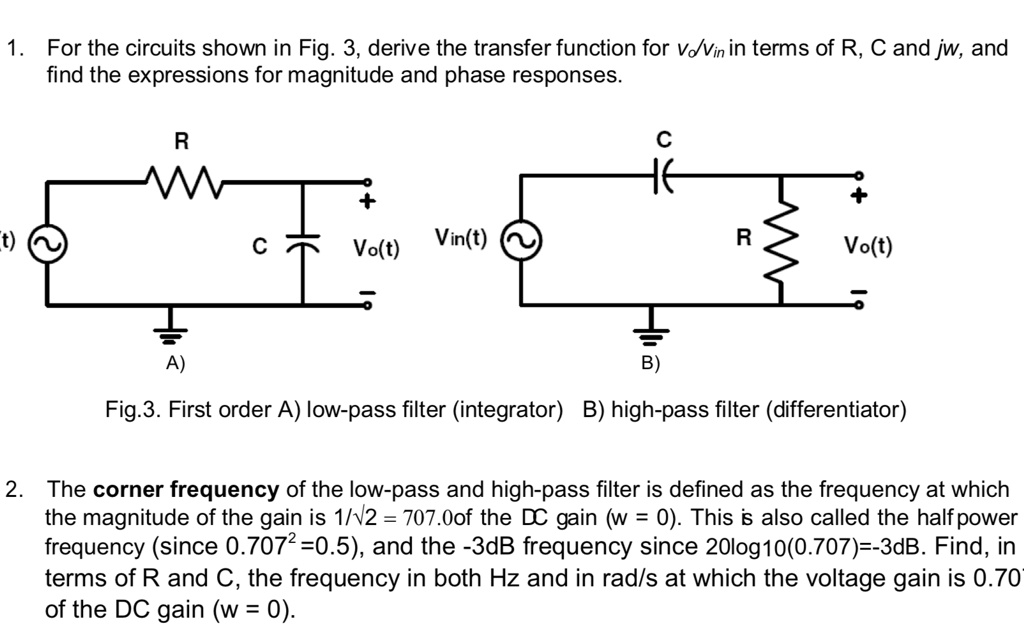 SOLVED: For the circuits shown in Fig. 3, derive the transfer function for V/Vin in terms of R ...