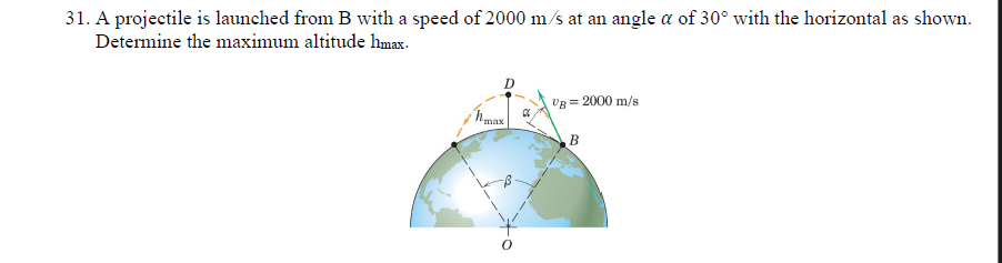 31. A projectile is launched from B with a speed of 2000 m / s at an ...