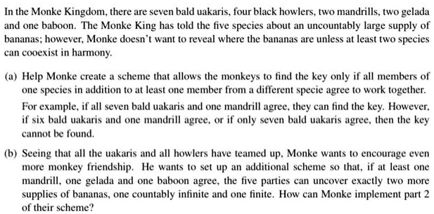 In the Monke Kingdom, there are seven bald uakaris, four black howlers ...