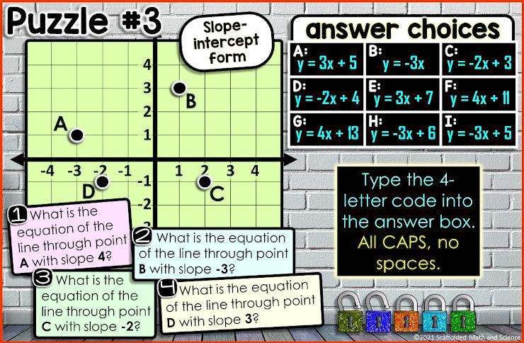 Puzzle #3 Slope-intercept form answer choices A: y = 3x