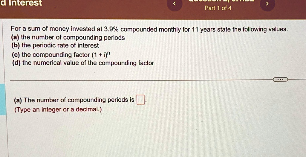 SOLVED: URGENT: For a sum of money invested at 3.9% compounded monthly ...