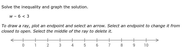 [GET ANSWER] Solve the inequality and graph the solution. w-6