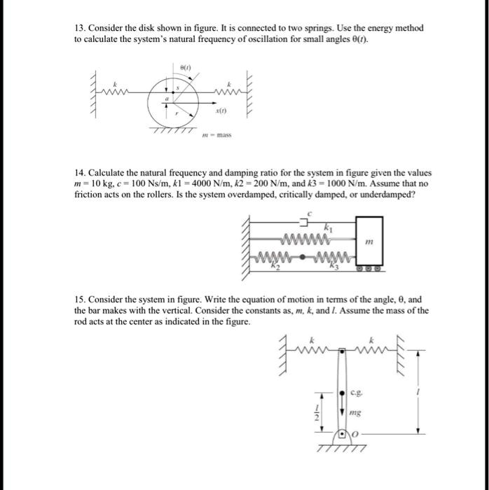 13. Consider the disk shown in figure. It is connected to two springs. Use the energy method to ...