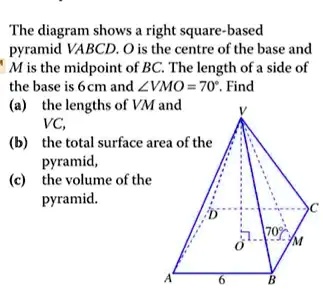The diagram shows a right square-based pyramid VABCD. O is...
