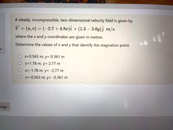 SOLVED: A steady, incompressible, two-dimensional velocity field is ...