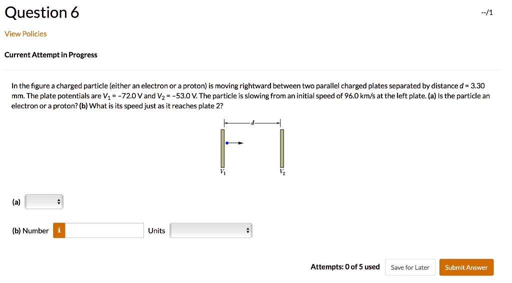 SOLVED: Question 6 View Policies Current Attempt in Progress In the figure charged particle ...