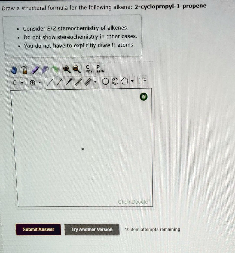 Draw a structural formula for the following alkene: 2-cyclopropyl-1 ...