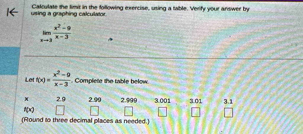 Solved Calculate The Limit In The Following Exercise Using A Table Verify Your Answer By 
