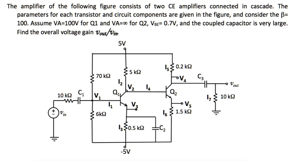 SOLVED: The amplifier of the following figure consists of two cE amplifiers connected in cascade ...