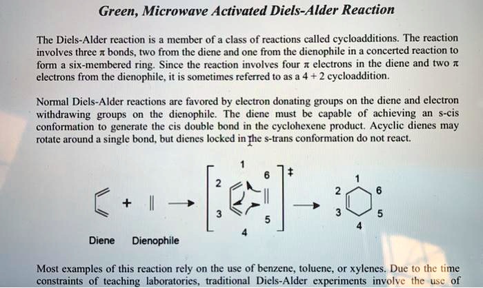 SOLVED: Text: Green, Microwave Activated Diels-Alder Reaction The Diels ...