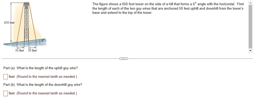 SOLVED: The figure shows a 650-foot tower on the side of a hill that ...
