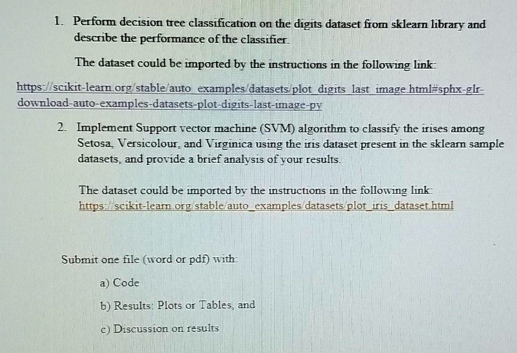 Solved Perform Decision Tree Classification On The Digits Dataset From The Sklearn Library And 