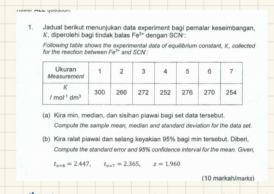 1. Jadual berikut menunjukan data experiment bagi pemalar keseimbangan ...