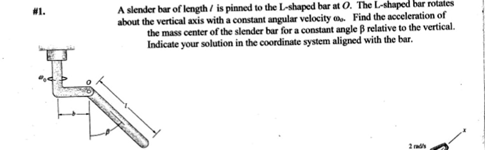 SOLVED: A slender bar of length L is pinned to the L-shaped bar at O ...