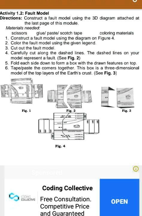 SOLVED: Activity 1.2: Fault Model Directions: Construct a fault model using the 3D diagram ...
