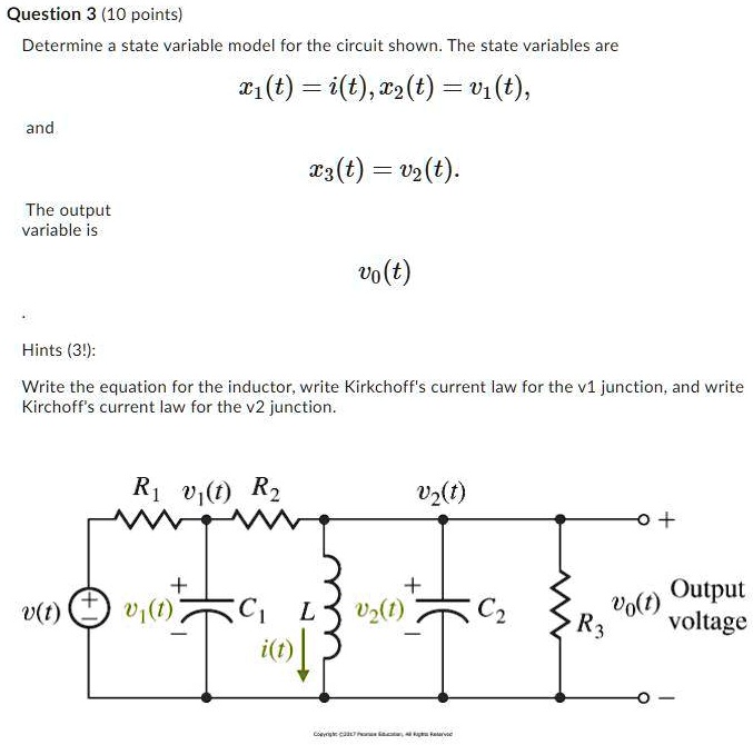 Solved Question 310 Points Determine A State Variable Model For The 7098
