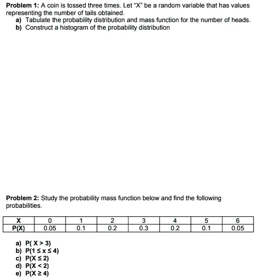 Problem 1: A coin is tossed three times. Let "X" be a random variable that has values ...