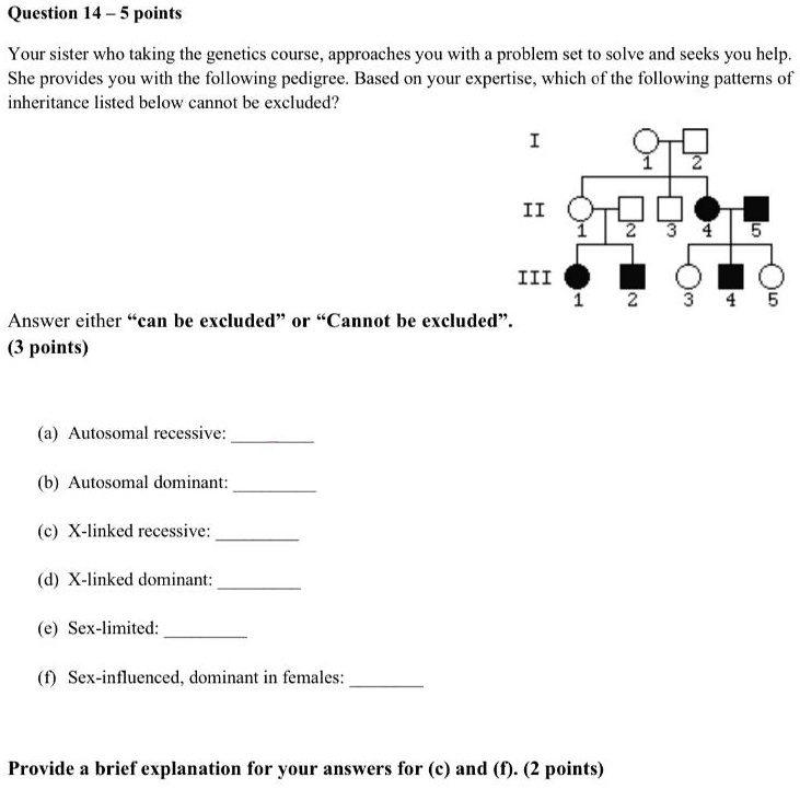 Solved Question 14 5 Points Your Sister Who Taking The Genetics Course Approaches You With 