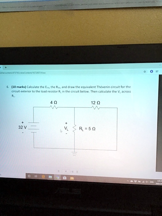 6. (10 marks) Calculate the Eth, the Rth, and draw the equivalent Thévenin circuit for the ...