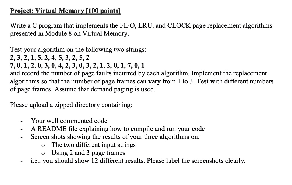 Solved Project Virtual Memory 100 Points Write A C Program That Implements The Fifo Lru 3282