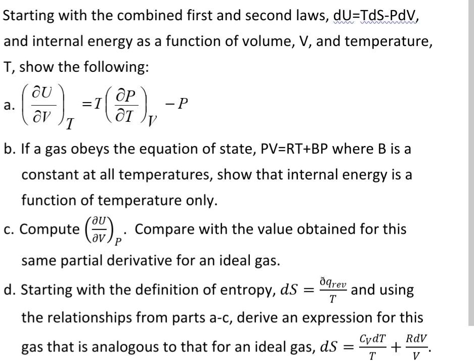 starting with the combined first and second laws du tds pdv and ...