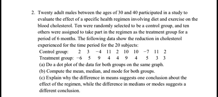 SOLVED: Twenty adult males between the ages of 30 and 40 participated ... SOLVED: Twenty adult males between the ages of 30 and 40 participated ...