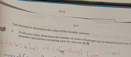U-11 U-9 Calculations to determine the value of the Faraday constant: 1 ...