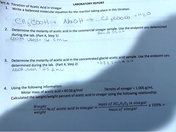 art a titration laboratory report of acetic acid in write vinegar balanced molecular equation ...