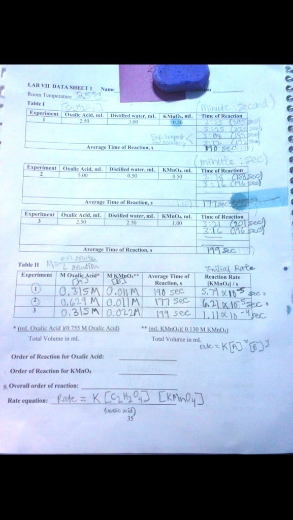 SOLVED: LABVIEW DATA SHEET Experiment Title: Reaction of Oxalic Acid ...
