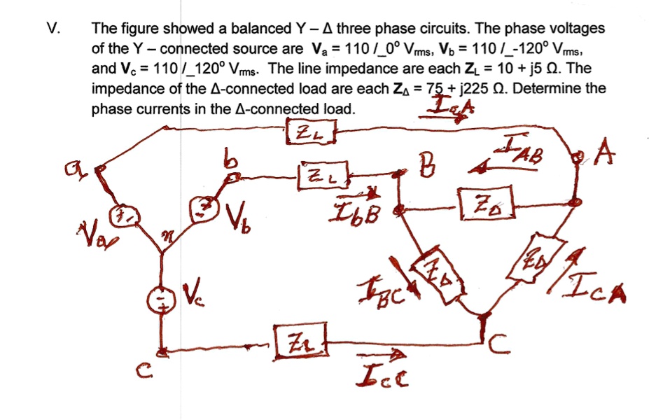 SOLVED: The figure showed a balanced Y - A three-phase circuit. The phase voltages of the Y ...
