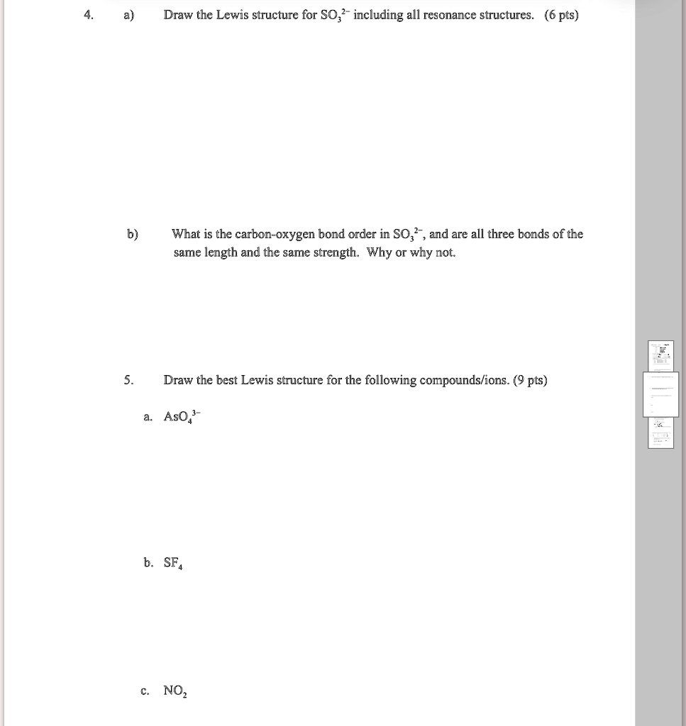4 A Draw The Lewis Structure For So3 2 Including All Resonance 4789