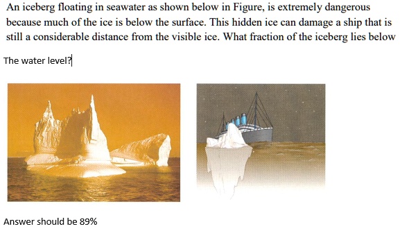 [GET ANSWER] an iceberg floating in seawater as shown below in figure ...