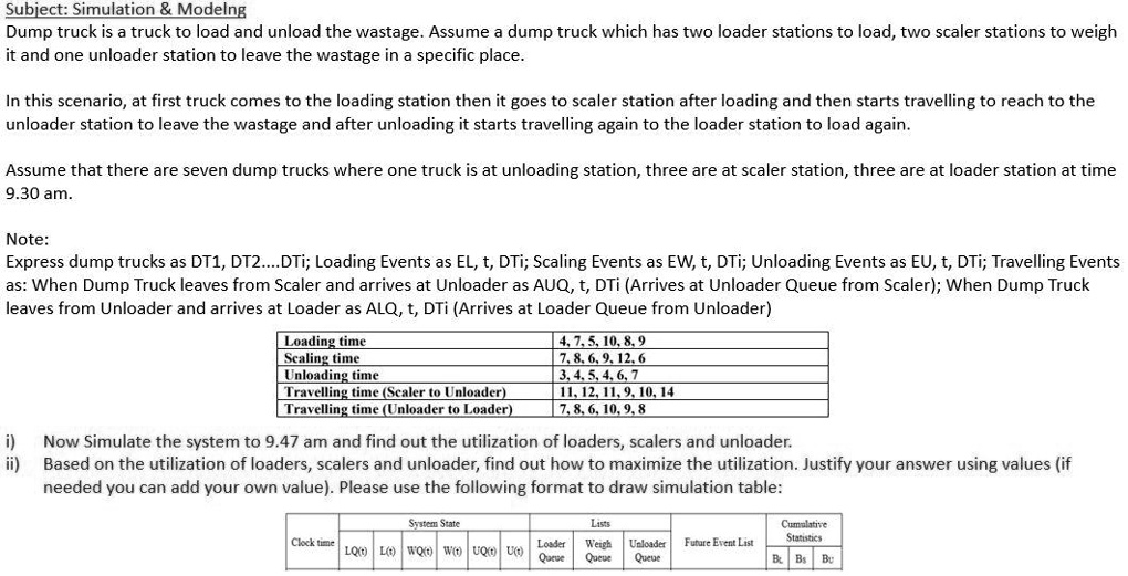 Subject: Simulation Modelng Dump truck is a truck to load and unload ...